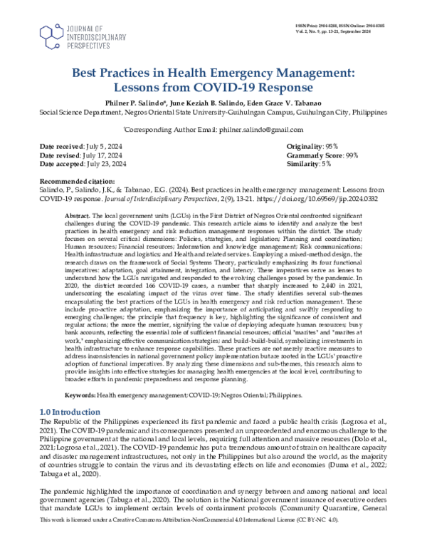 (PDF) Best Practices in Health Emergency Management: Lessons from COVID ...