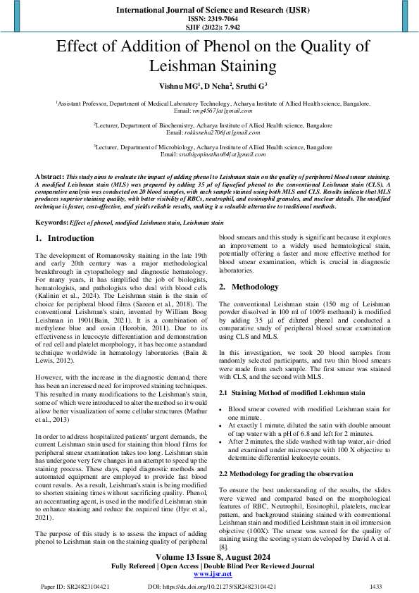 (PDF) Effect of Addition of Phenol on the Quality of Leishman Staining