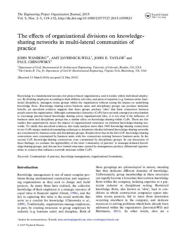 (PDF) The effects of organizational divisions on knowledge-sharing ...