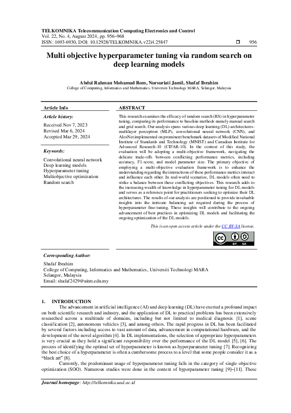 Pdf Multi Objective Hyperparameter Tuning Via Random Search On Deep Learning Models