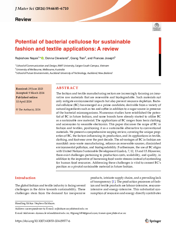 (PDF) Potential of bacterial cellulose for sustainable fashion and ...