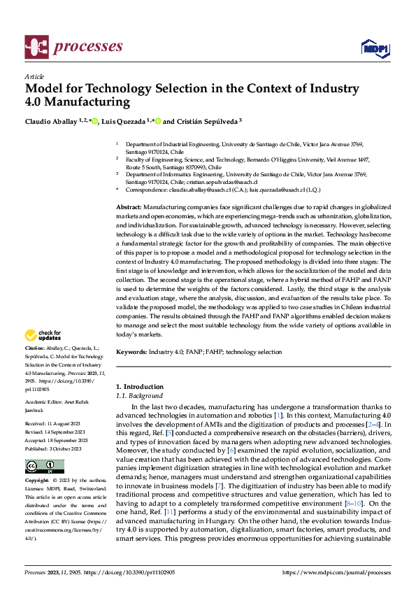 (PDF) Model for Technology Selection in the Context of Industry 4.0 ...