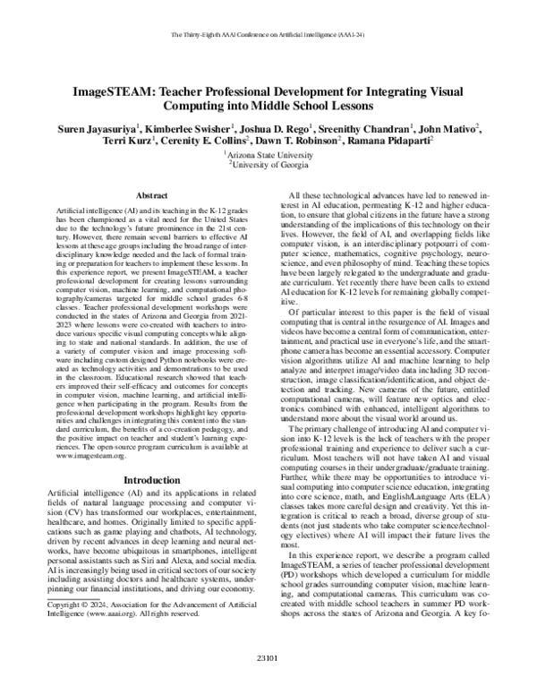 (PDF) ImageSTEAM: Teacher Professional Development for Integrating Visual Computing into Middle ...