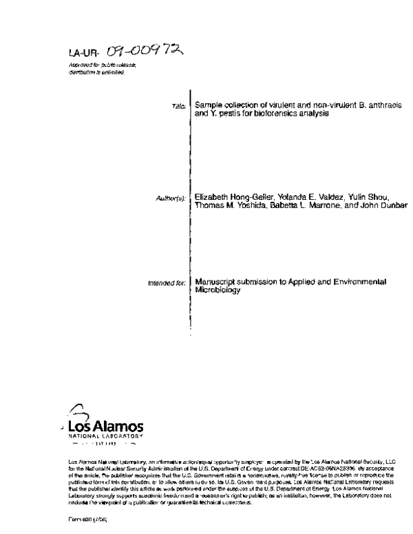 (PDF) Sample collection of virulent and non-virulent B. anthracis and Y ...