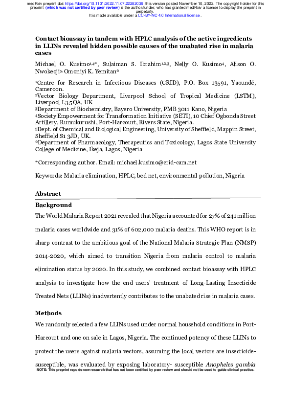 (PDF) Contact bioassay in tandem with HPLC analysis of the active ...