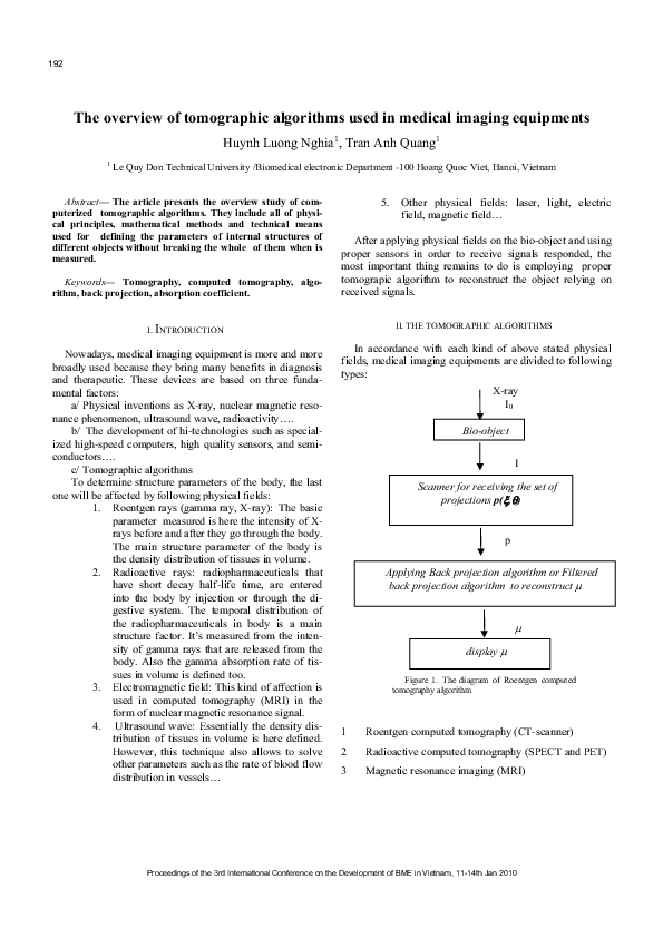 (PDF) The Overview of Tomographic Algorithms Used in Medical Imaging ...