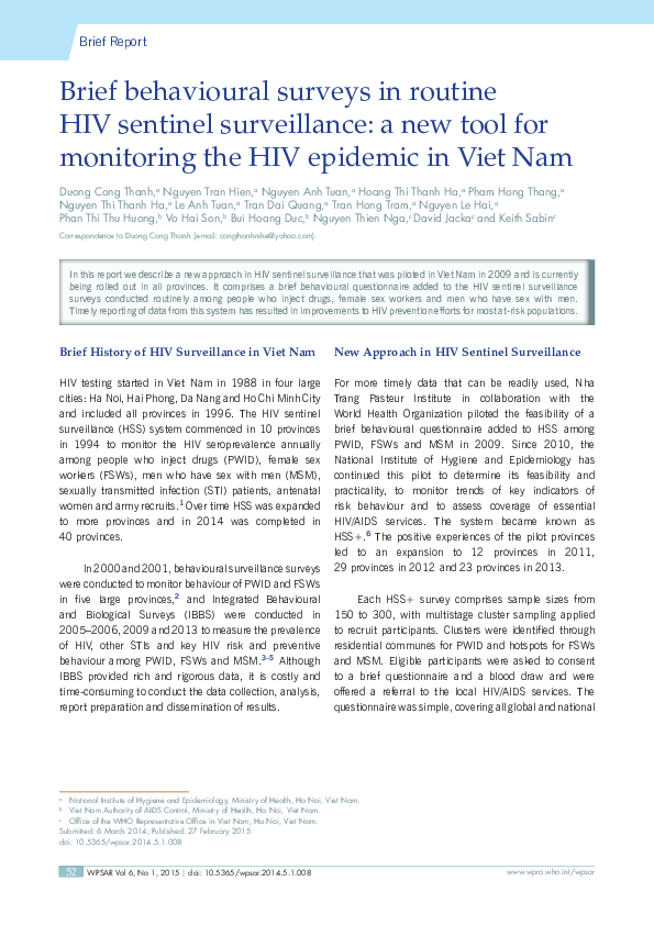 (PDF) Brief behavioural surveys in routine HIV sentinel surveillance: a ...