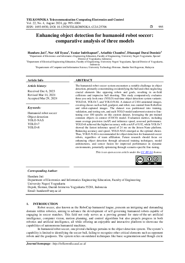 Pdf Enhancing Object Detection For Humanoid Robot Soccer Comparative Analysis Of Three Models