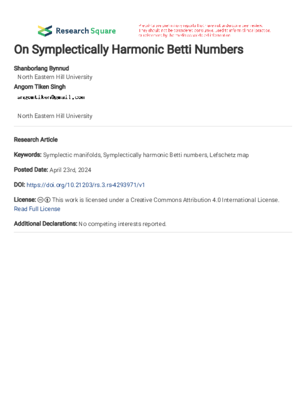 (PDF) On Symplectically Harmonic Betti Numbers