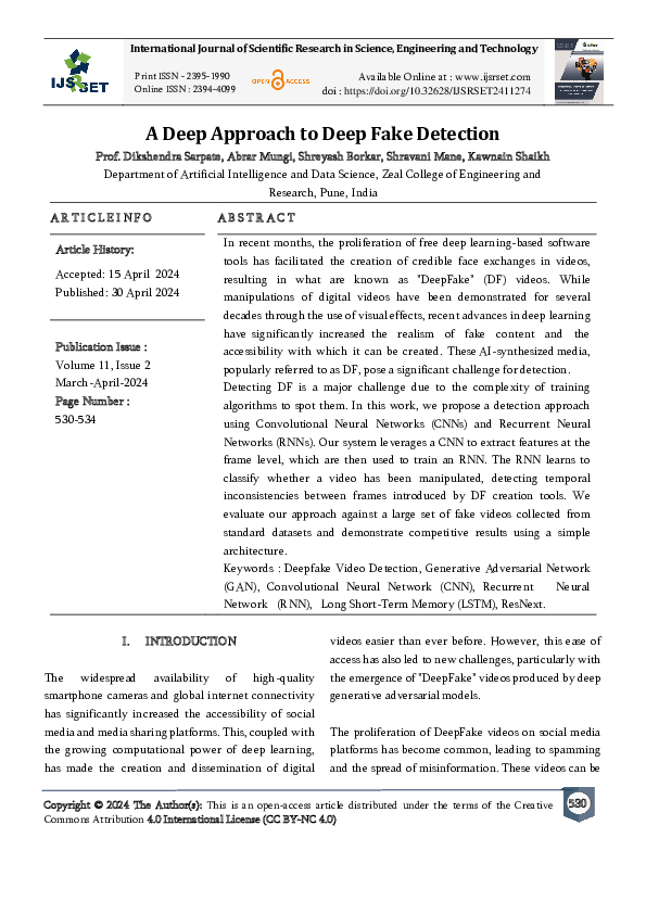 (PDF) A Deep Approach to Deep Fake Detection