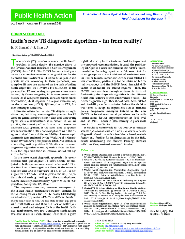 (PDF) India's new TB diagnostic algorithm – far from reality?