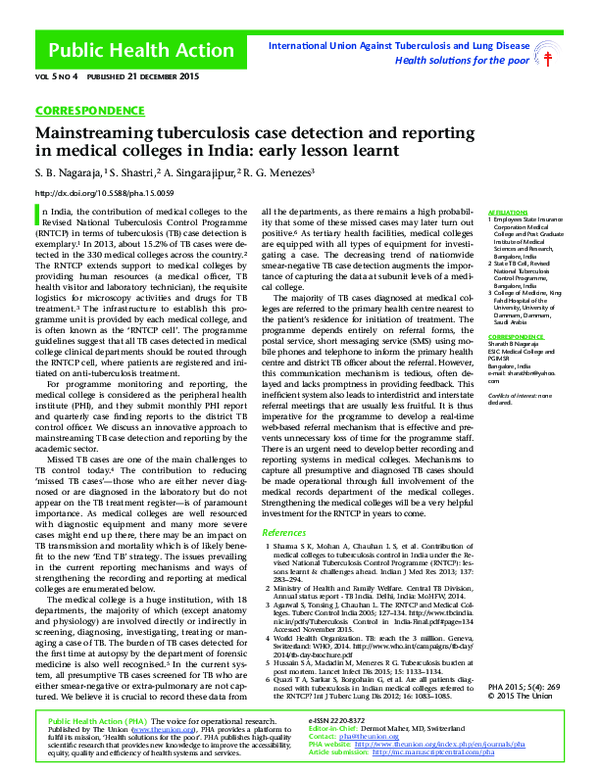 (PDF) Mainstreaming tuberculosis case detection and reporting in ...