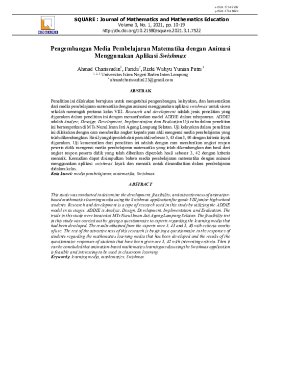 (PDF) Pengembangan Media Pembelajaran Matematika dengan Animasi Menggunakan Aplikasi Swishmax