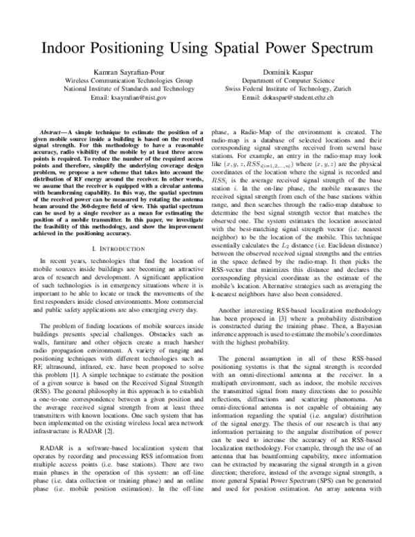 (PDF) Indoor Positioning Using Spatial Spectrum | NIST