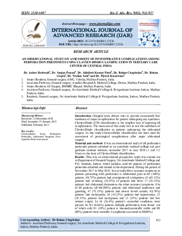 (PDF) An Observational Study on Assessment of Postoperative ...
