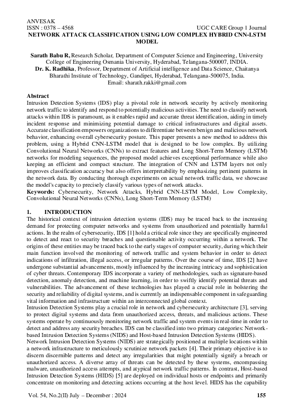 (PDF) NETWORK ATTACK CLASSIFICATION USING LOW COMPLEX HYBRID CNN-LSTM MODEL