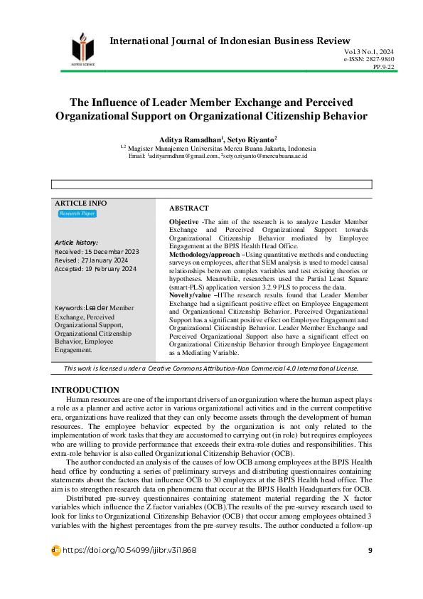 (PDF) The Influence of Leader Member Exchange and Perceived Organizational Support on ...