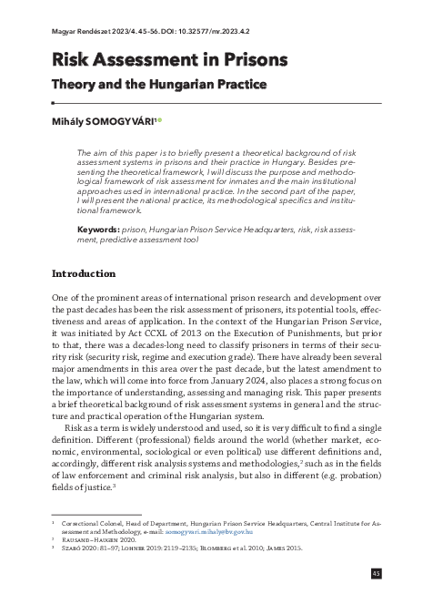 (PDF) Risk Assessment in Prisons