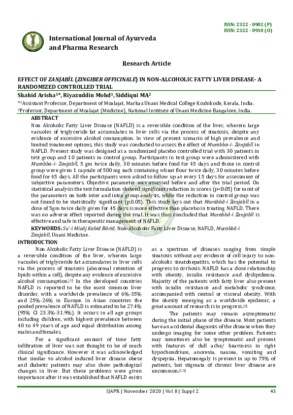 (PDF) Effect of Zanjabīl (Zingiber Officinale) in Non-Alcoholic Fatty ...