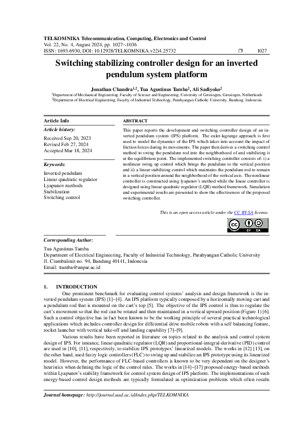 (PDF) Switching stabilizing controller design for an inverted pendulum ...