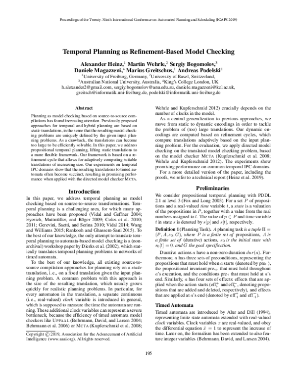 (PDF) Temporal Planning as Refinement-Based Model Checking