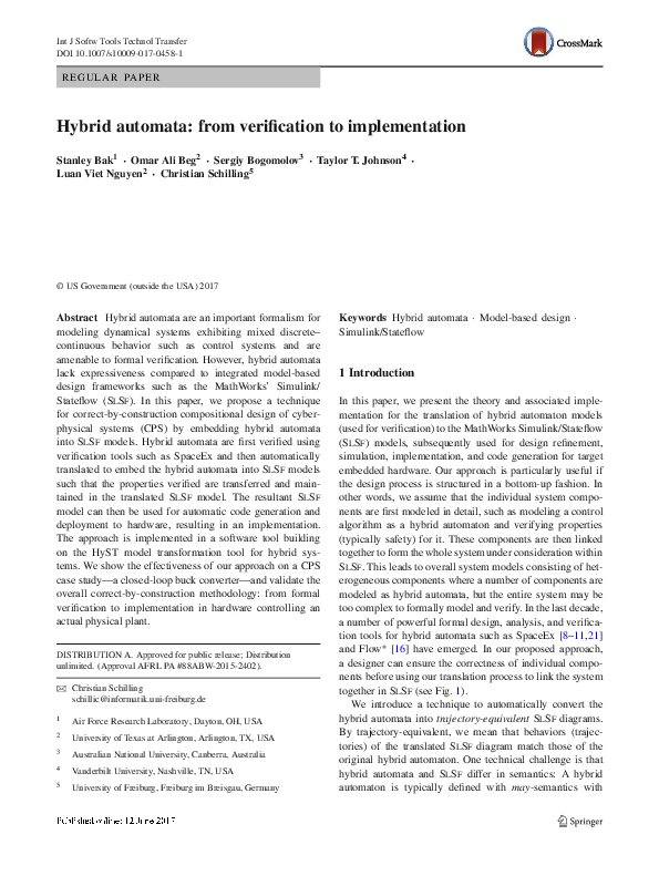 (PDF) Hybrid automata: from verification to implementation