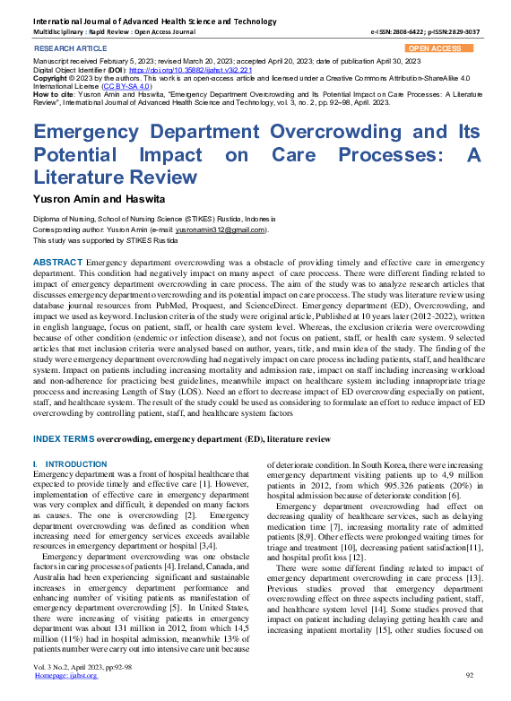 (PDF) Emergency Department Overcrowding and Its Potential Impact on ...