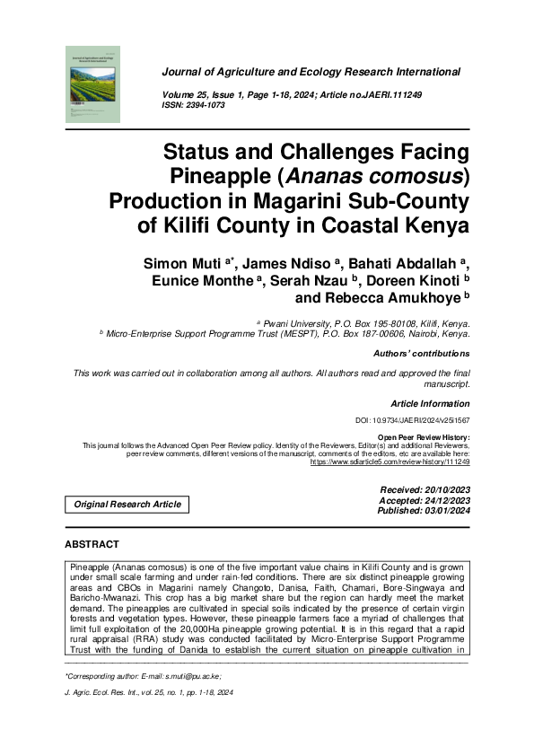 (PDF) Status and Challenges Facing Pineapple (Ananas comosus ...