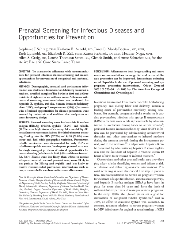 (PDF) Prenatal screening for infectious diseases and opportunities for ...