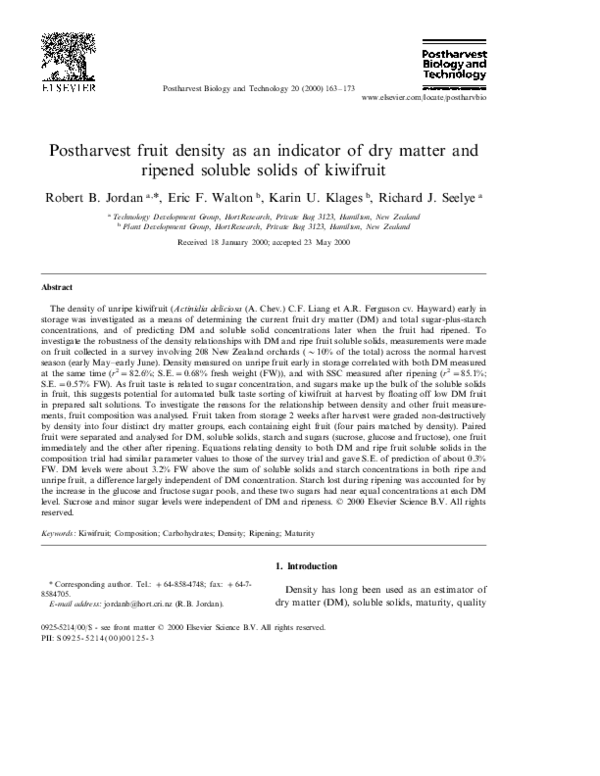 (PDF) Postharvest fruit density as an indicator of dry matter and ...