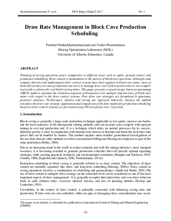 (PDF) Draw Rate Management in Block Cave Production Scheduling