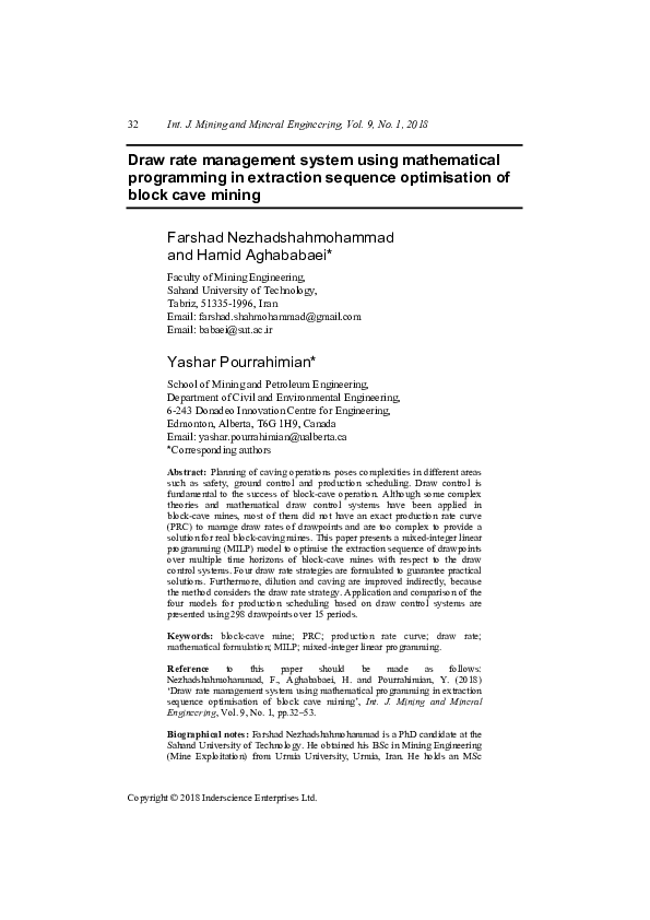 (PDF) Draw rate management system using mathematical programming in extraction sequence ...