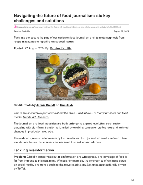 (PDF) Navigating the future of food journalism six key challenges and ...