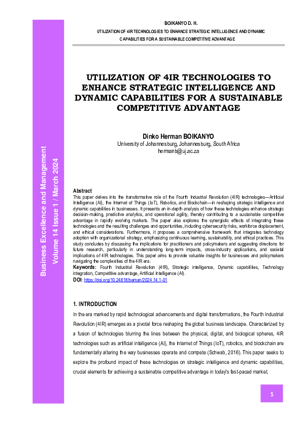 (PDF) Utilization of 4IR Technologies to Enhance Strategic Intelligence and Dynamic Capabilities ...