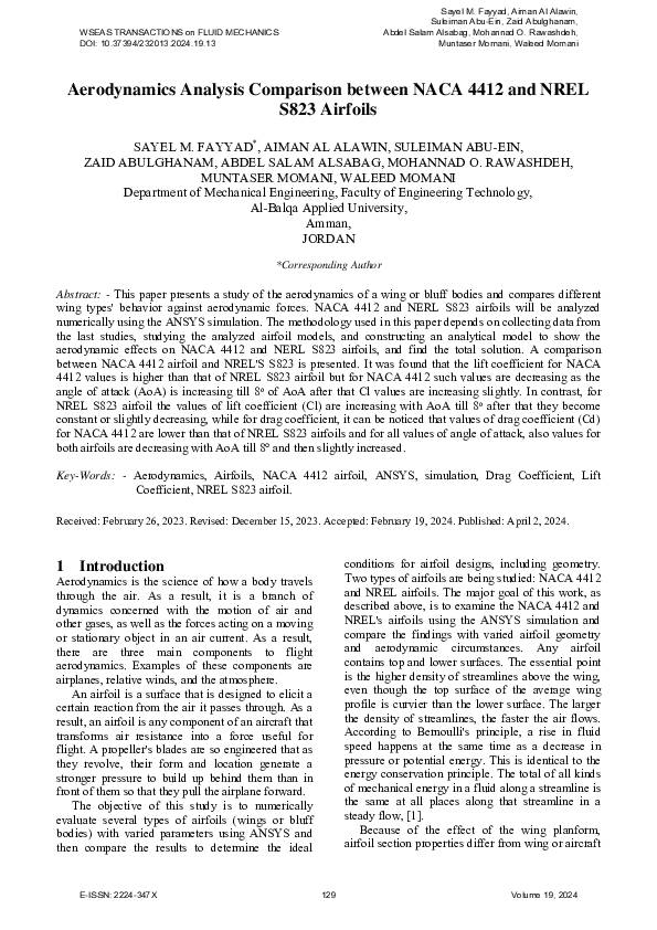 (PDF) Aerodynamics Analysis Comparison between NACA 4412 and NREL S823 ...