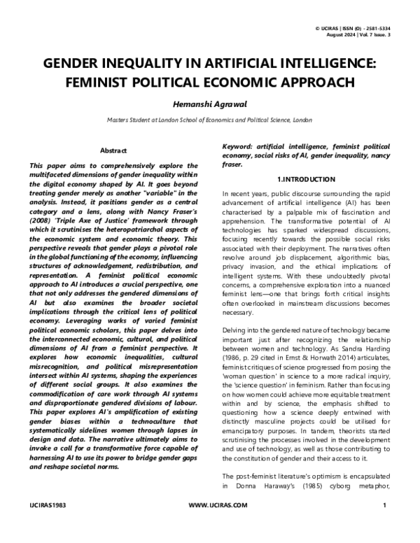(PDF) GENDER INEQUALITY IN ARTIFICIAL INTELLIGENCE: FEMINIST POLITICAL ECONOMIC APPROACH
