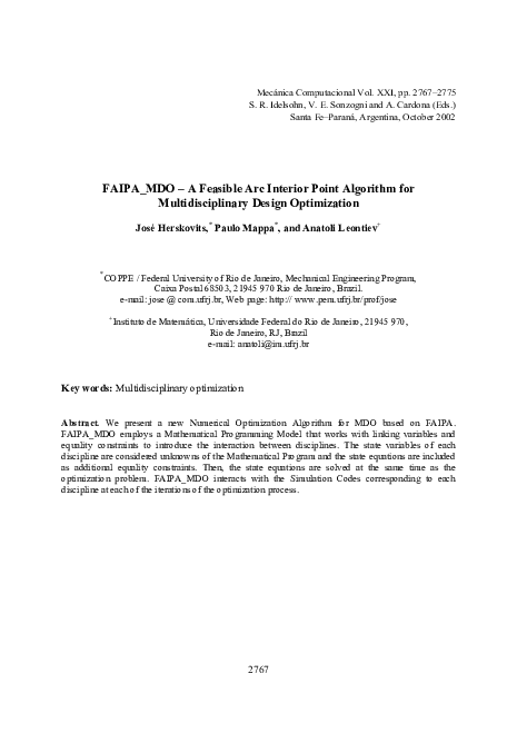 (PDF) FAIPA_MDO – A Feasible Arc Interior Point Algorithm for ...