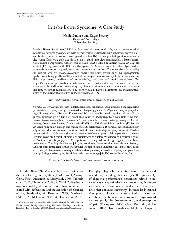 (PDF) Irritable Bowel Syndrome: A Case Study