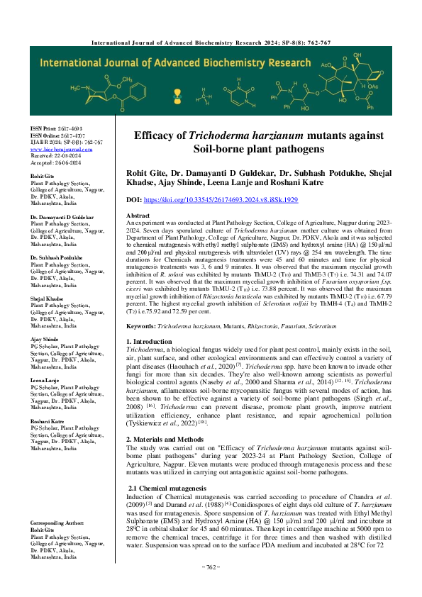 (PDF) Efficacy of Trichoderma harzianum mutants against Soil-borne Plant Pathogens