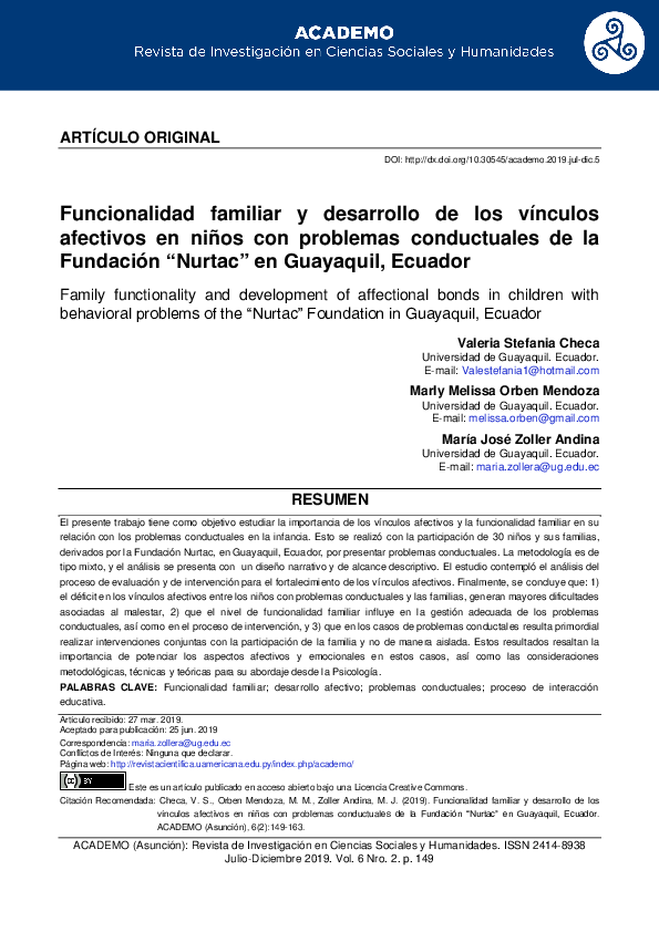 (PDF) Funcionalidad familiar y desarrollo de los vínculos afectivos en ...