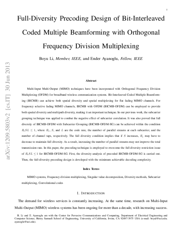 (PDF) Full-Diversity Precoding Design of Bit-Interleaved Coded Multiple ...