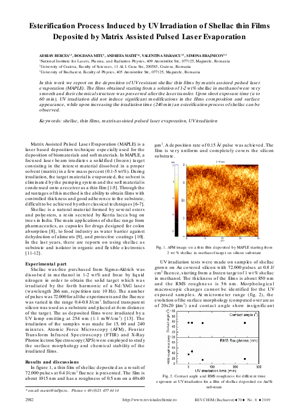 (PDF) Esterification Process Induced by UV Irradiation of Shellac thin Films Deposited by Matrix ...