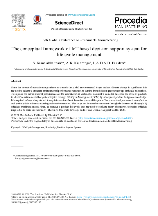 (PDF) The conceptual framework of IoT based decision support system for life cycle management