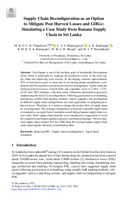 (PDF) Supply Chain Reconfiguration as an Option to Mitigate Post Harvest Losses and GHGs ...