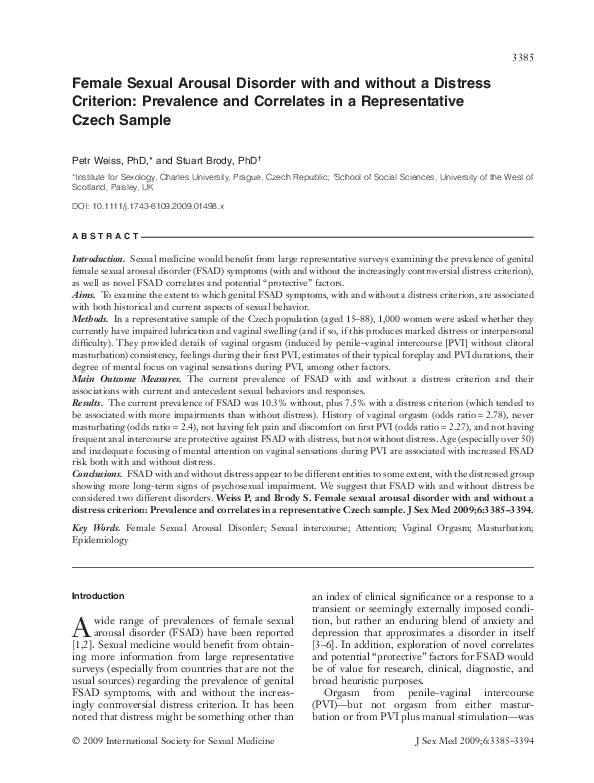(PDF) Female Sexual Arousal Disorder with and without a Distress ...