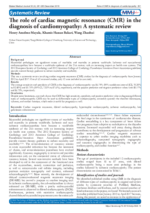 (PDF) The role of cardiac magnetic resonance (CMR) in the diagnosis of ...