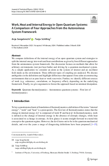 (PDF) Work, Heat and Internal Energy in Open Quantum Systems: A ...