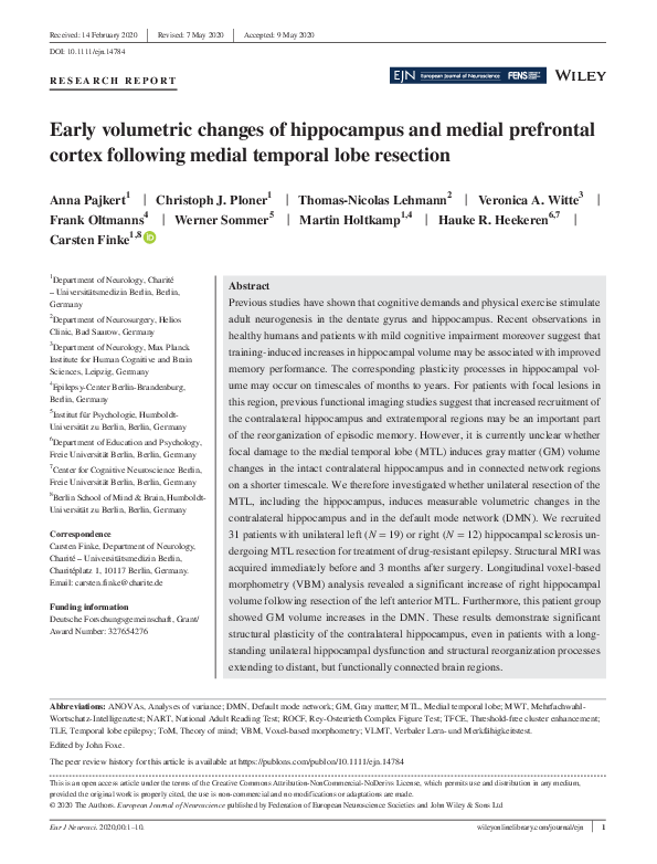(PDF) Early volumetric changes of hippocampus and medial prefrontal ...