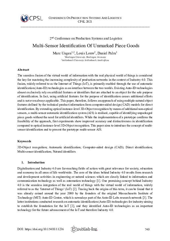 (PDF) Multi-Sensor Identification Of Unmarked Piece Goods