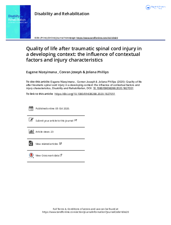 (PDF) Quality of life after traumatic spinal cord injury in a ...